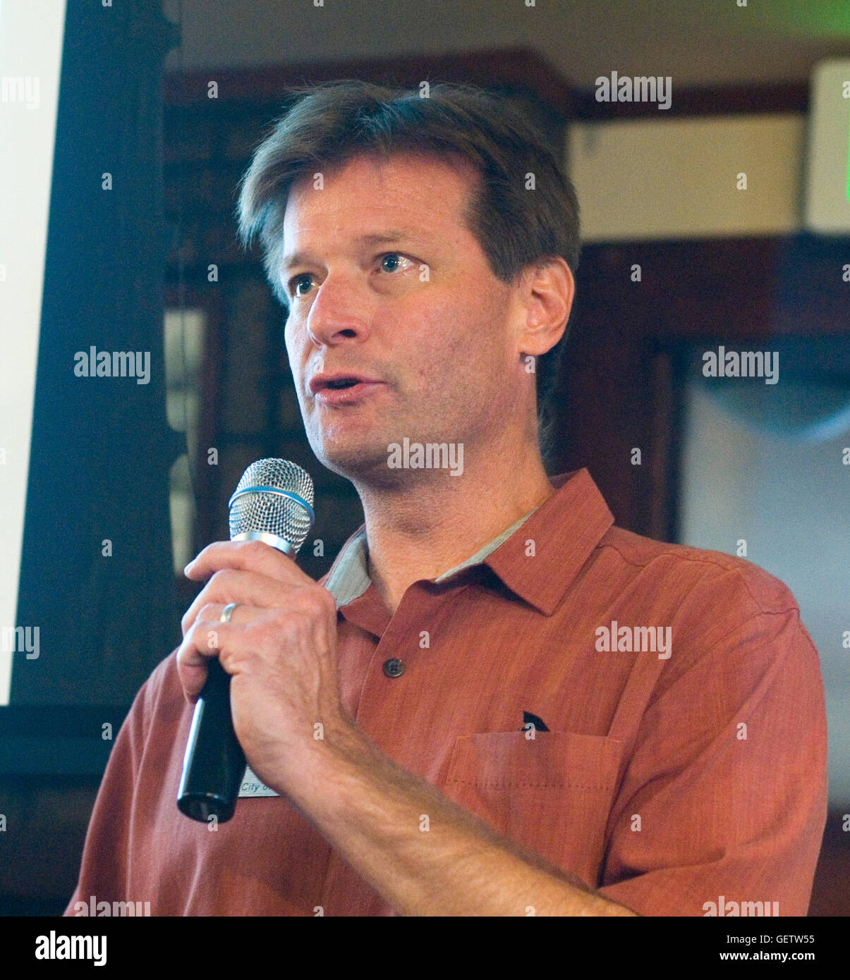 Boulder City Council member Sam Weaver speaks at town meeting Stock ...