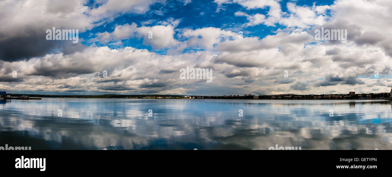 Panorama of sunset in lake Stock Photo - Alamy