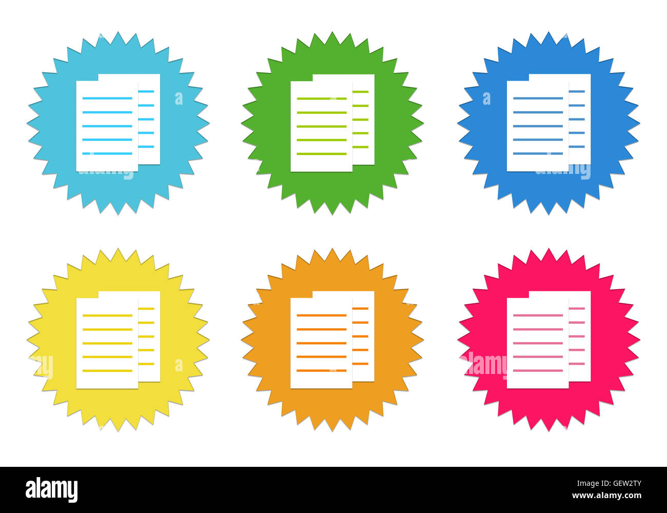 Set of colorful stickers icons with documents or news symbol in blue ...
