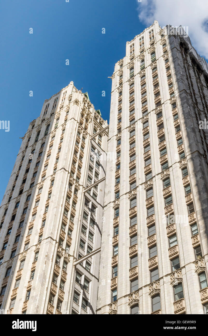 View looking up at the exterior rear facade of the Woolworth Building ...