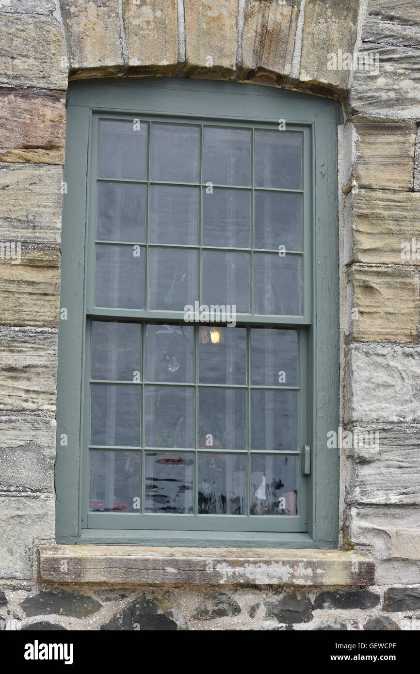 old window wooden frame multiple glass panes stone wall Stock Photo - Alamy