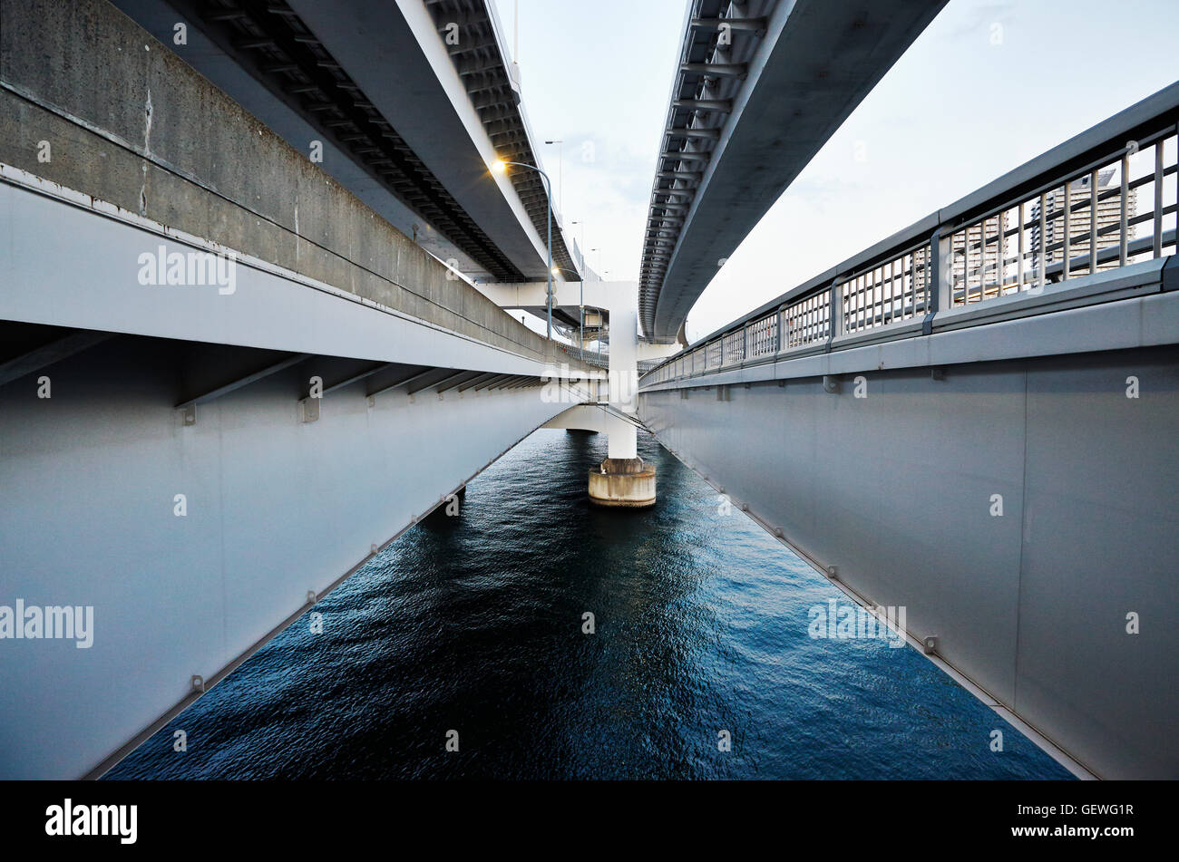 A pedestrian underpass on the Rainbow Bridge between Shibaura Pier and ...