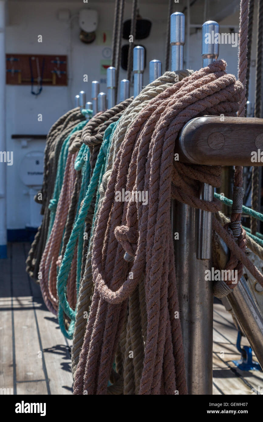 details equipment of ship on deck. different elements sailboat rigging ...