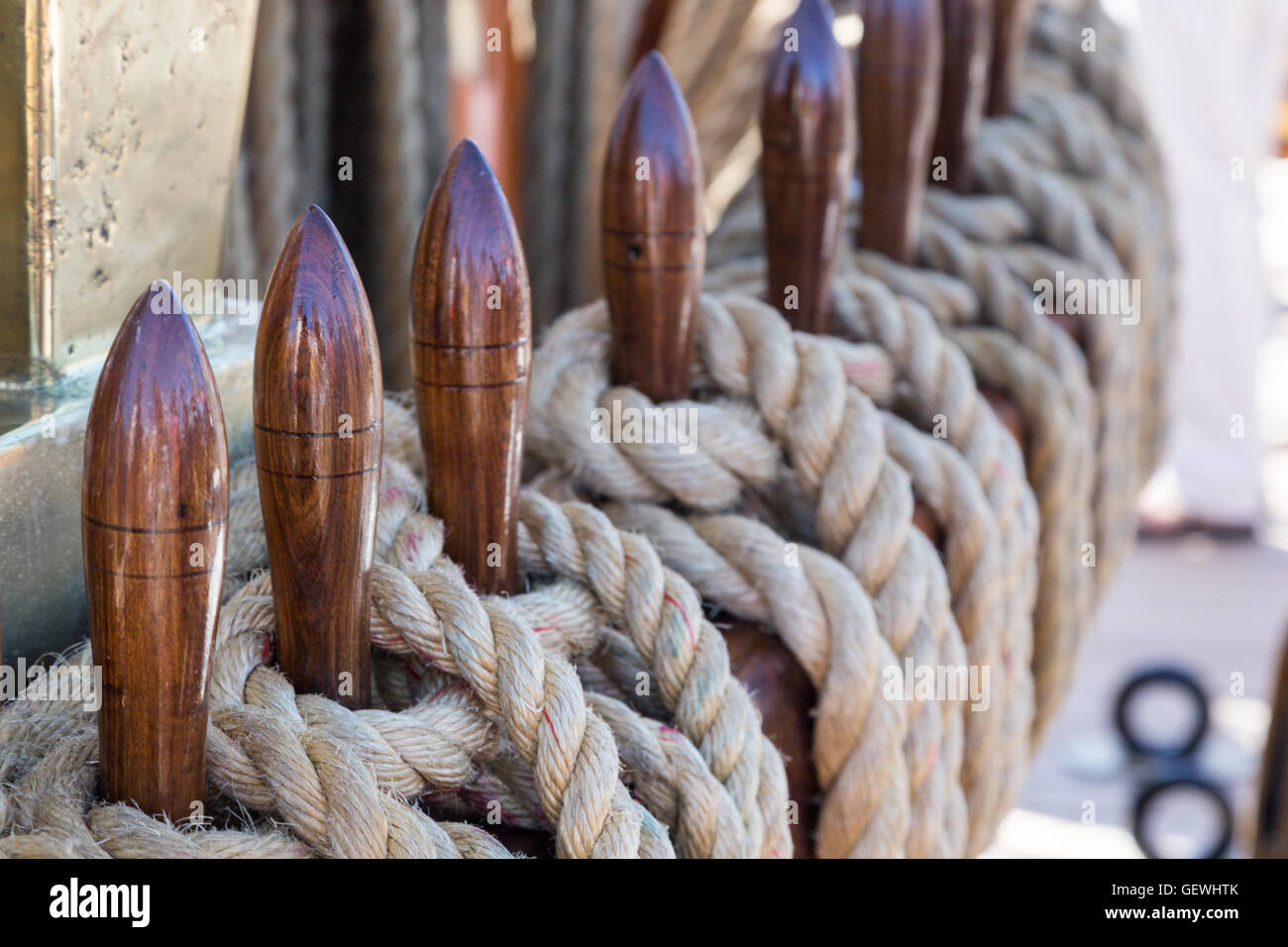 details equipment of ship on deck. different elements sailboat rigging ...