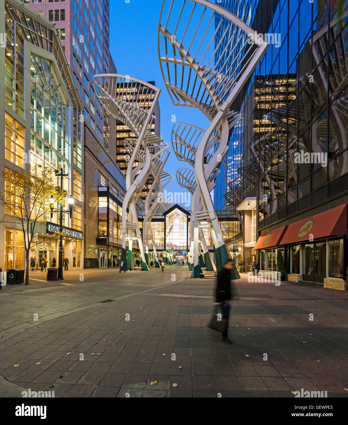 Steel tree sculptures on Stephen Avenue at dawn Stock Photo - Alamy
