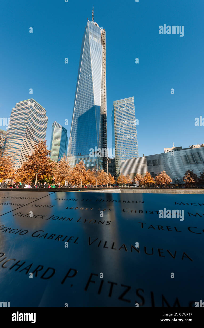One World Trade Centre viewed from National September 11 Memorial Stock ...