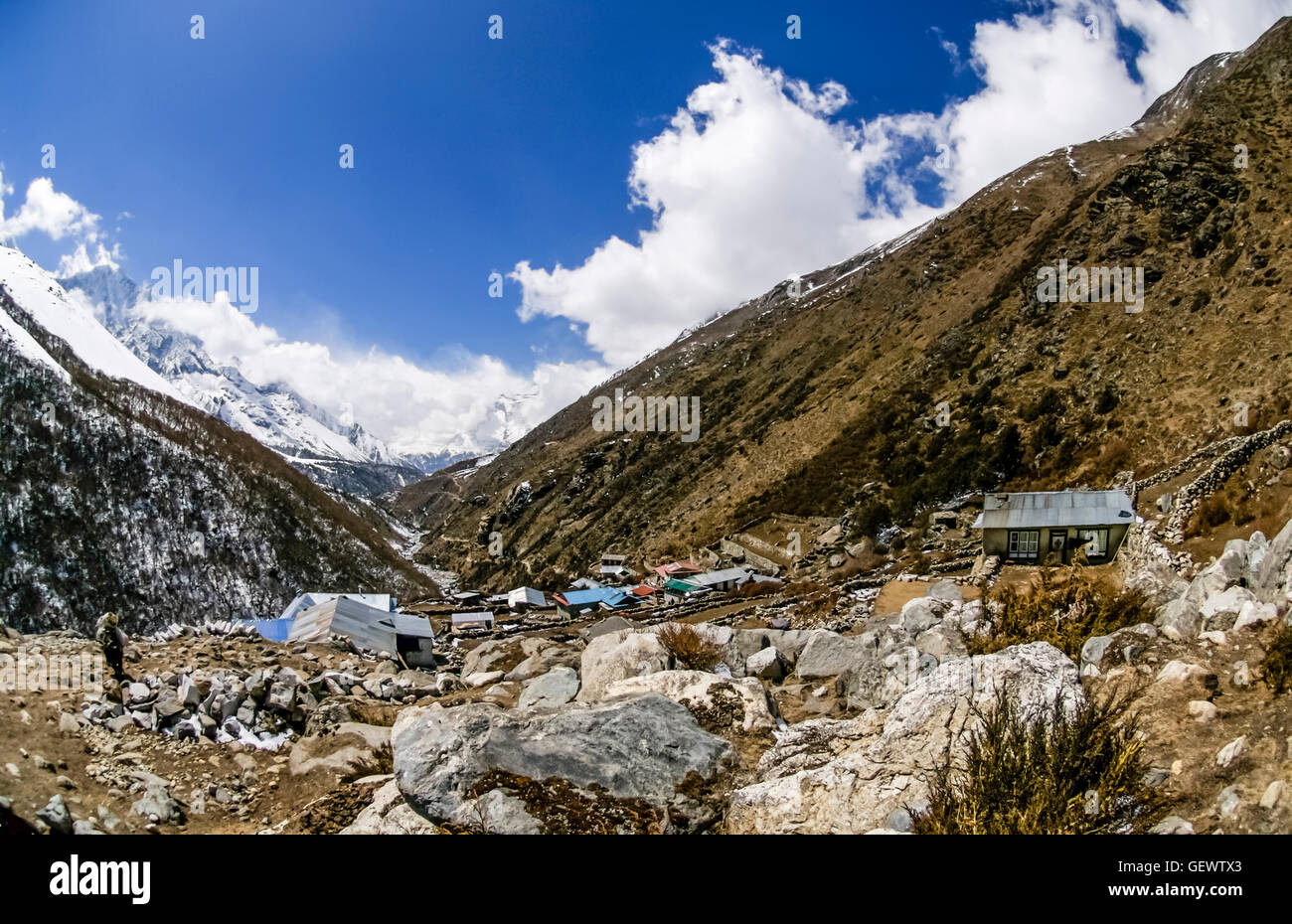 Hamlet on the trekking route to Everest Base Camp Stock Photo - Alamy