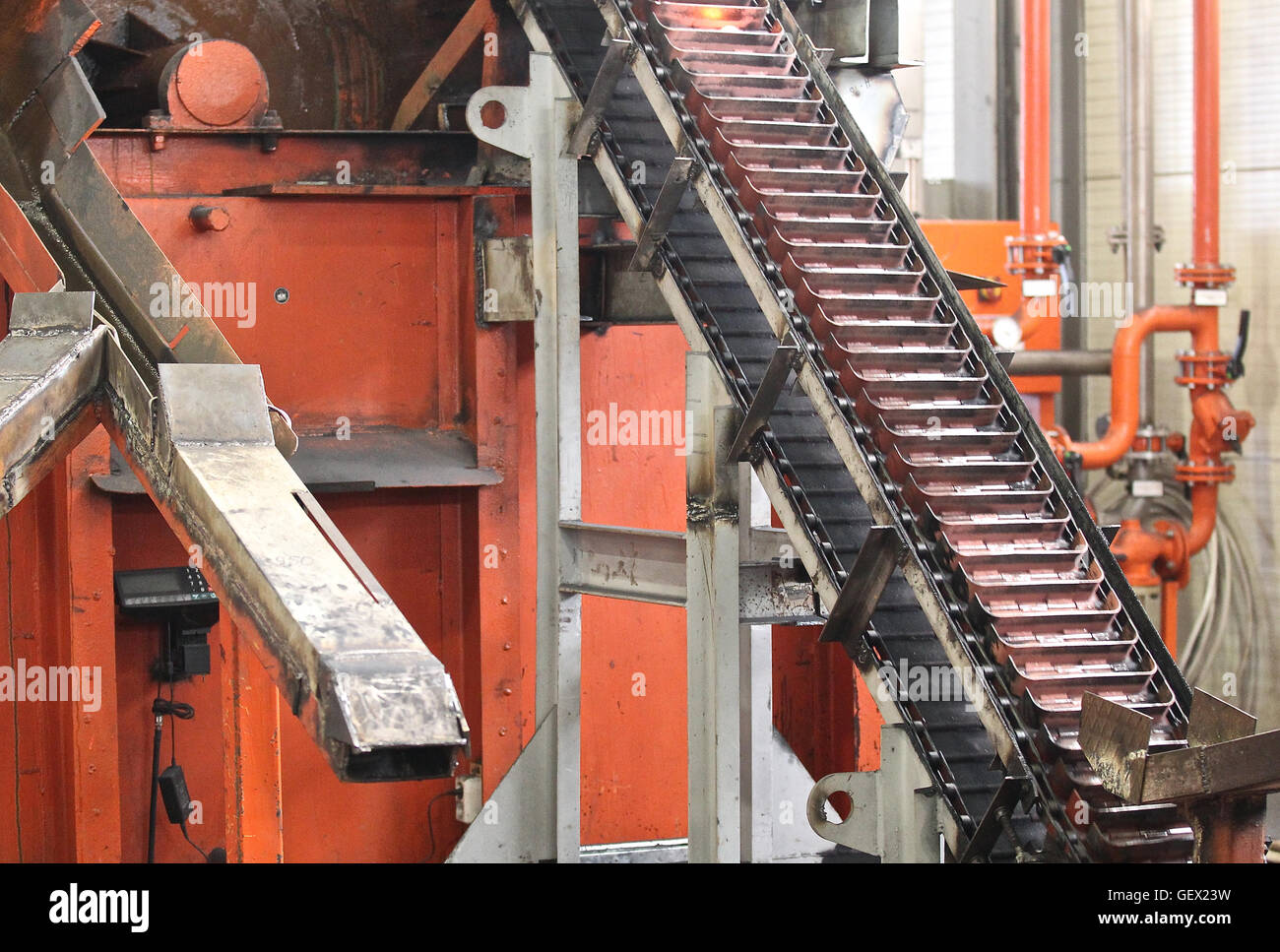 elevator for lifting hot grinding balls after rolling mill Stock Photo ...