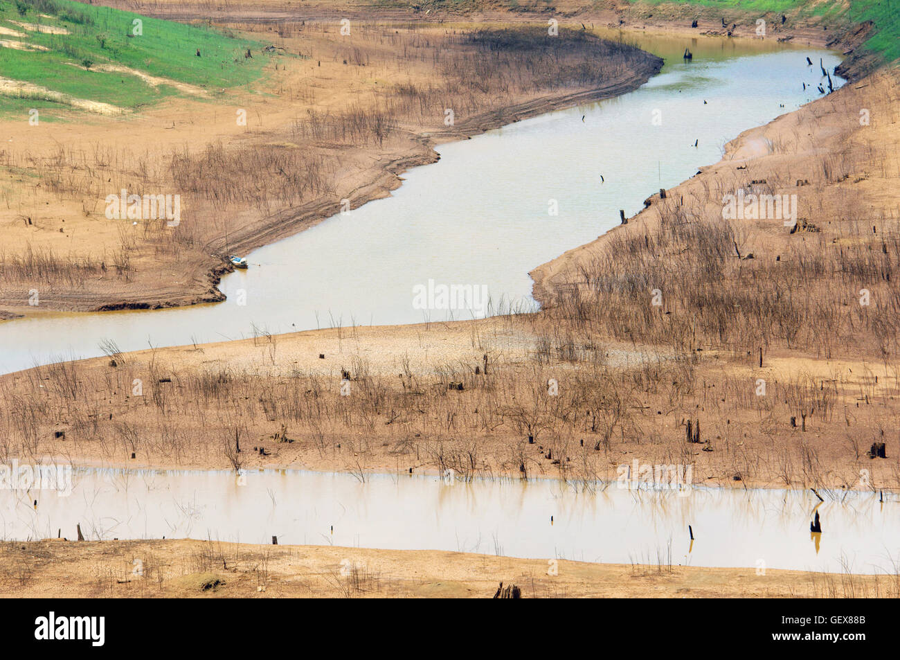 Hot summer, water source exhaustion, bottom of lake became drought land ...