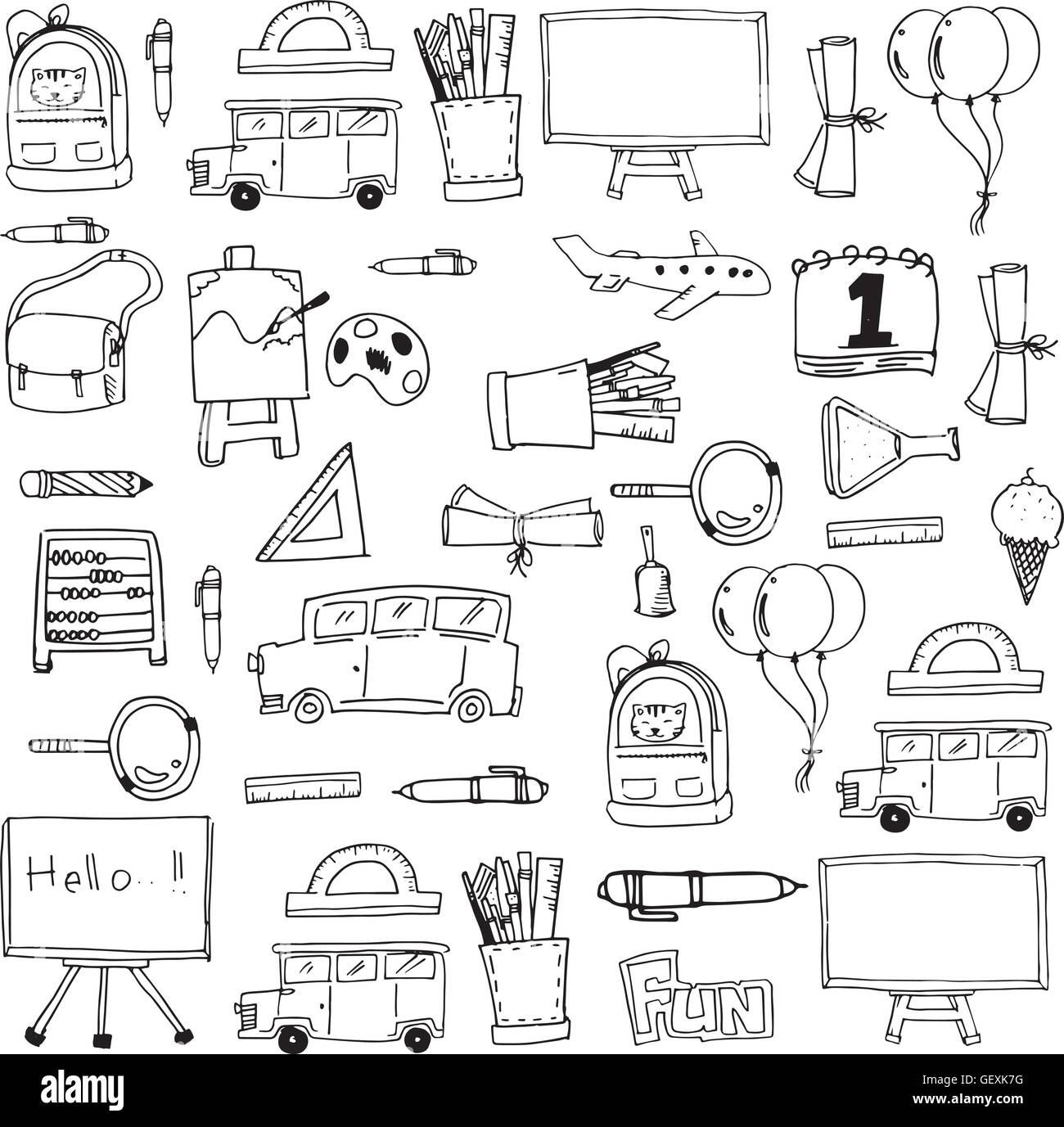 Hand draw classroom supplies doodles hi-res stock photography and ...