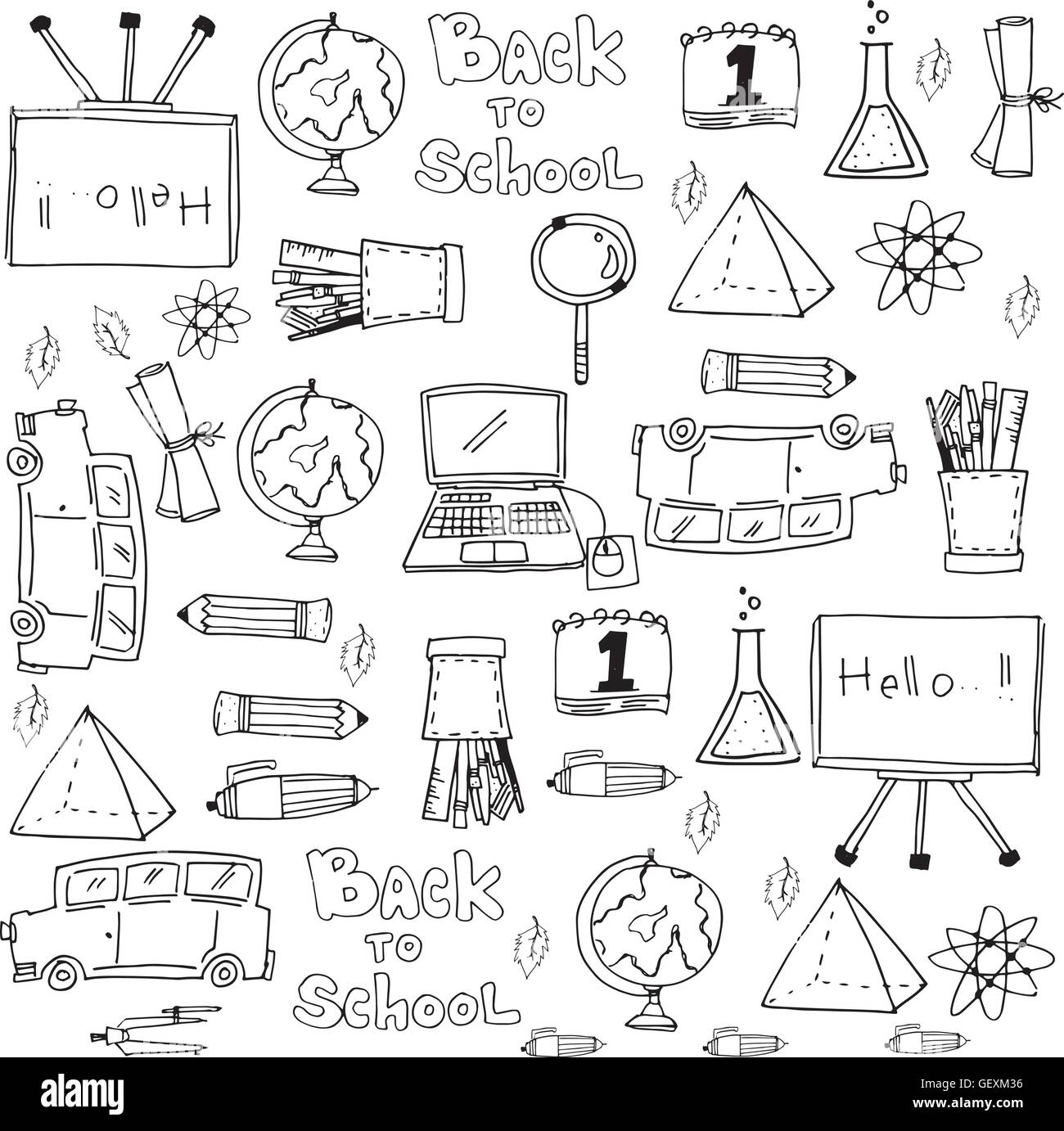 School object doodles classroom supplies Stock Vector Images - Alamy
