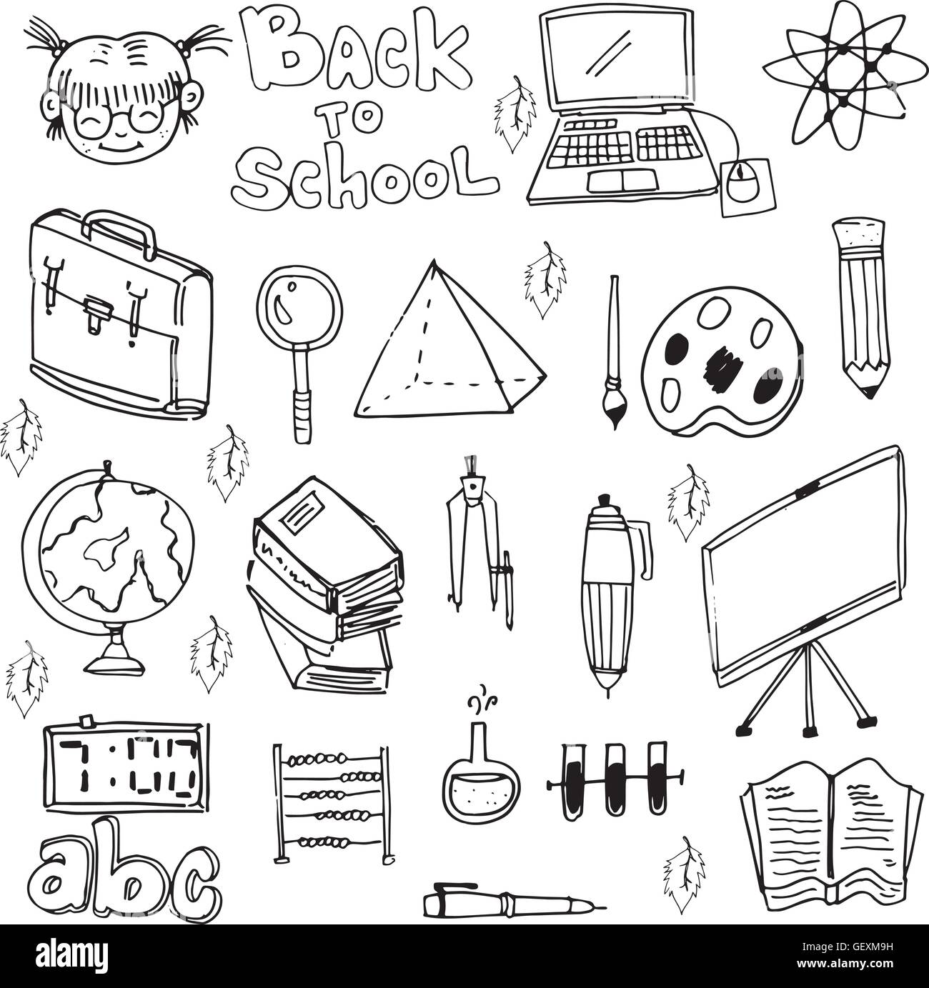Back school doodles vector art Black and White Stock Photos & Images ...