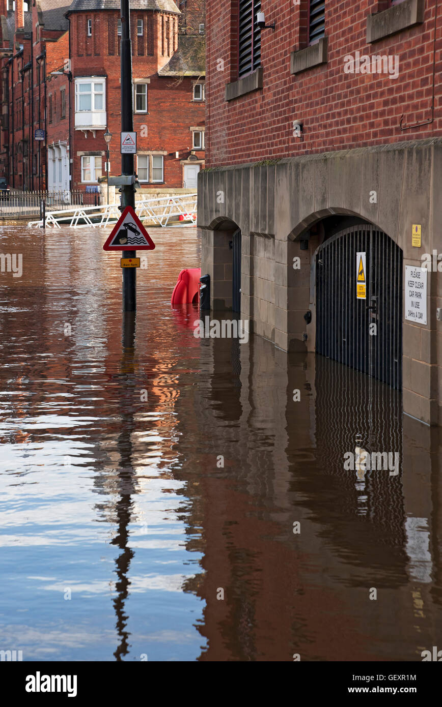 River Ouse flooding riverside properties in York city centre Stock ...