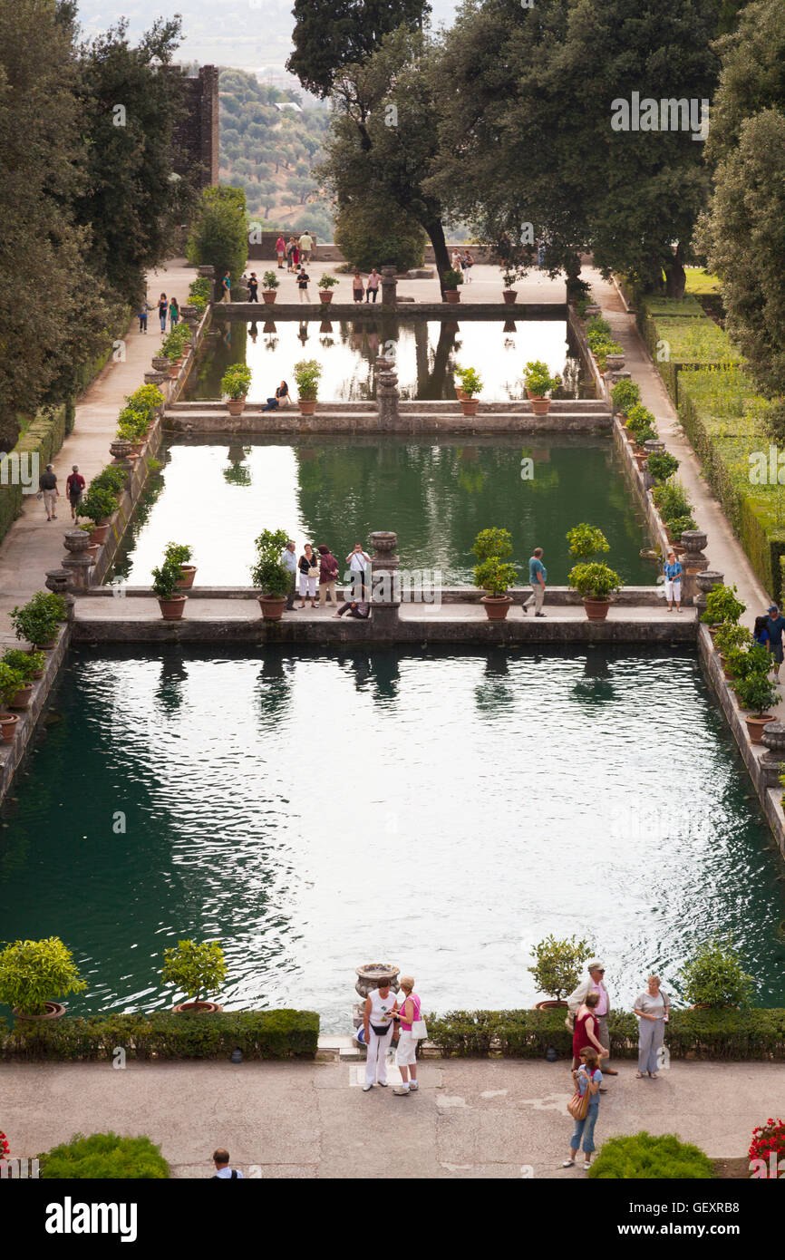 The level gardens and fish ponds at Villa d'Este gardens in Tivoli ...