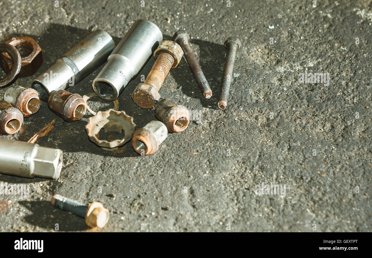 Mechanical automotive fixing engineering industry concept. Wrenches ...