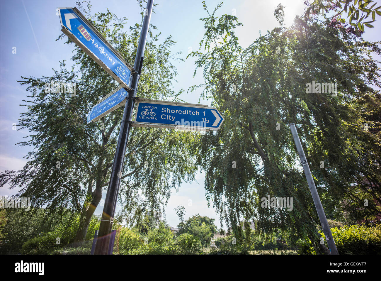 Signs on the East London cycle path Stock Photo - Alamy