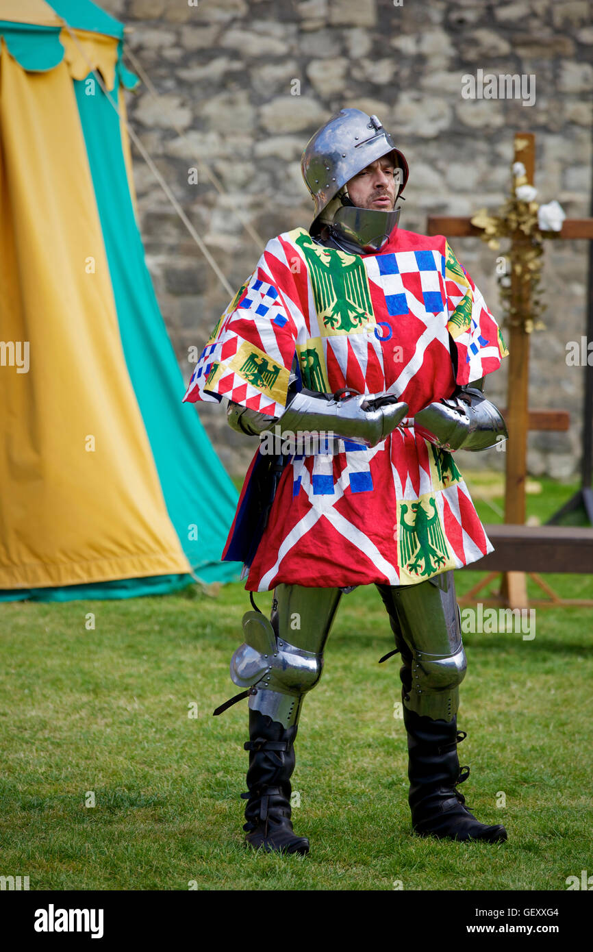 Knight in armour at a reenactment in the Tower of London Stock Photo ...