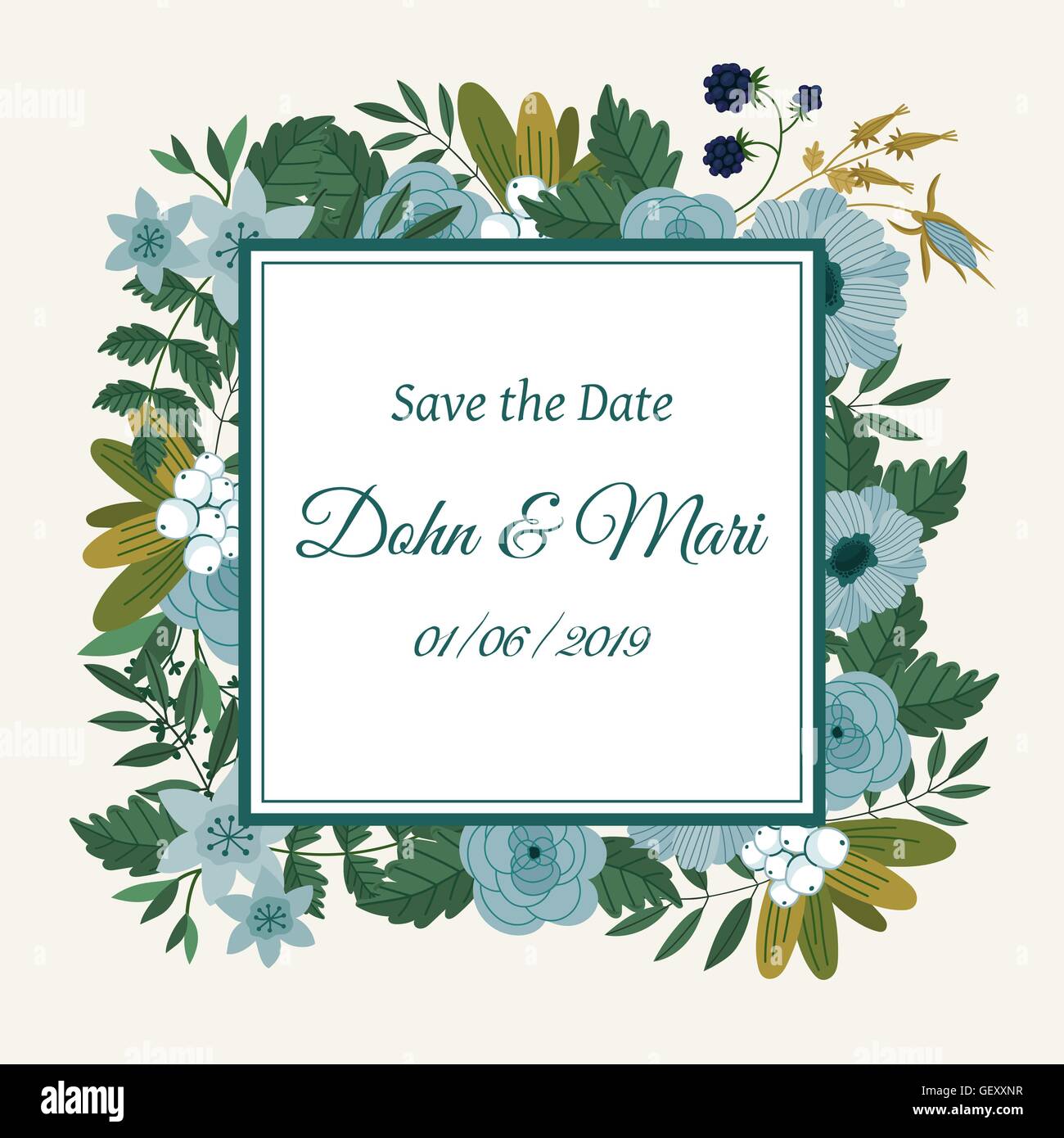 Cute wedding invitation template Stock Vector Image & Art - Alamy