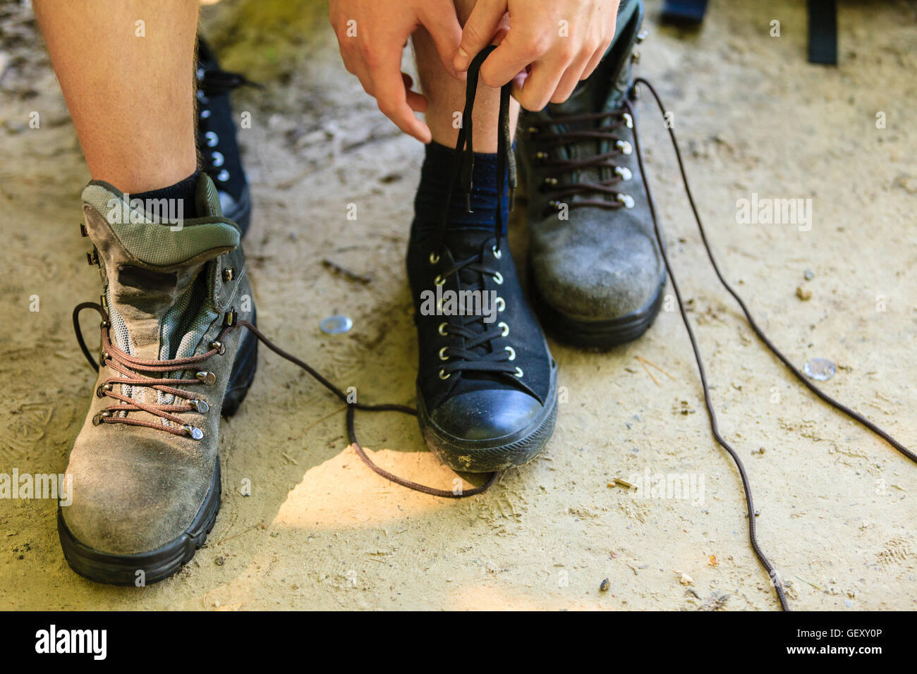 Outdoor leisure holidays trip survival trekking concept. Hiker ...