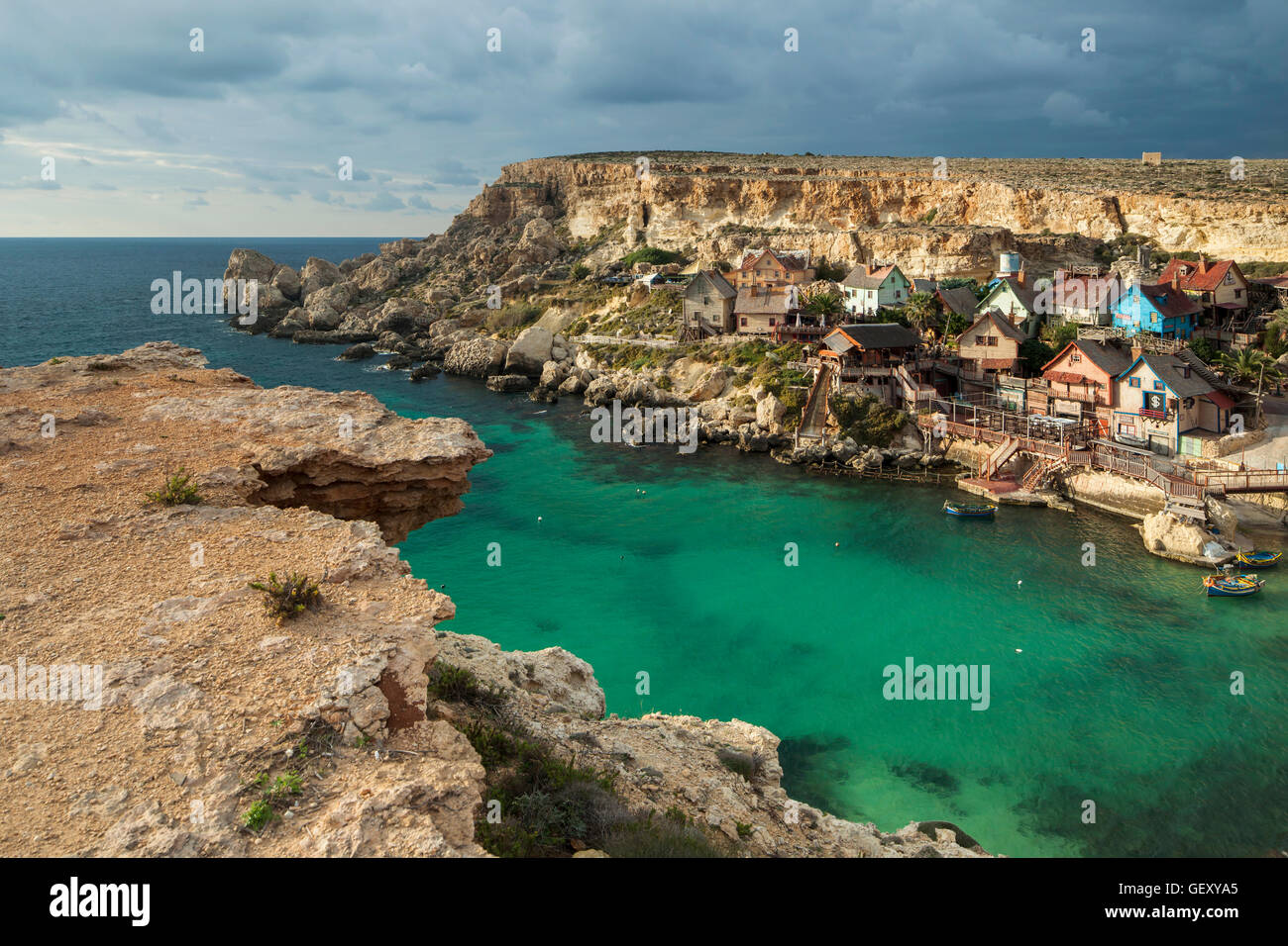 Popeye Village theme park on the cliffs Stock Photo - Alamy