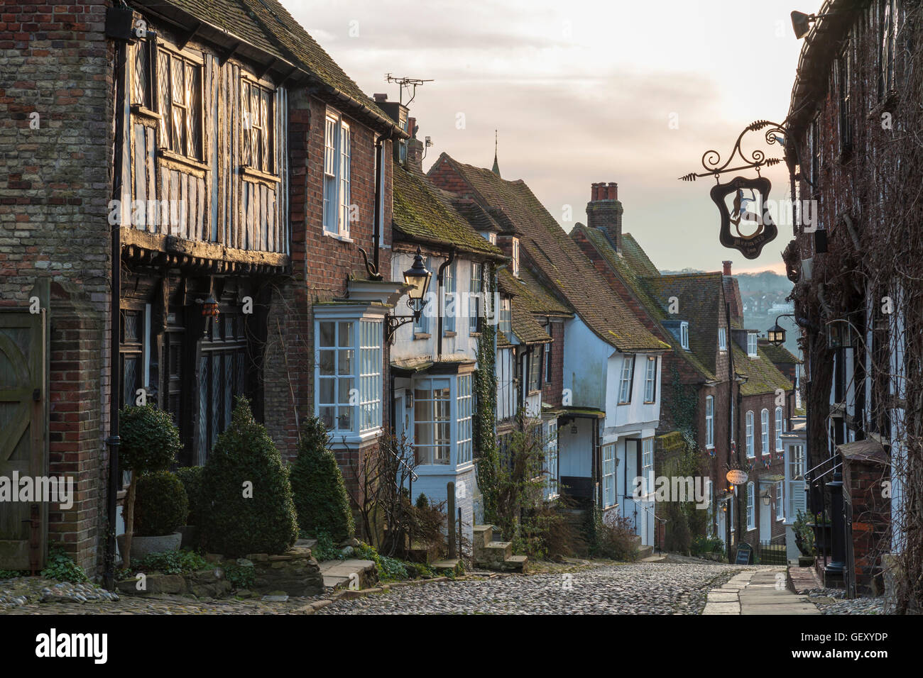 Evening on Mermaid Street in Rye Stock Photo - Alamy