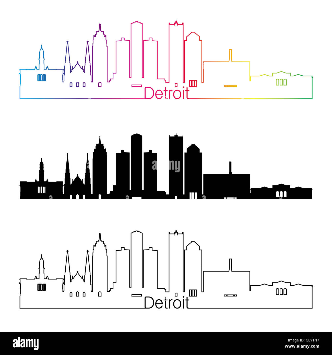 Detroit skyline vector Cut Out Stock Images & Pictures - Alamy