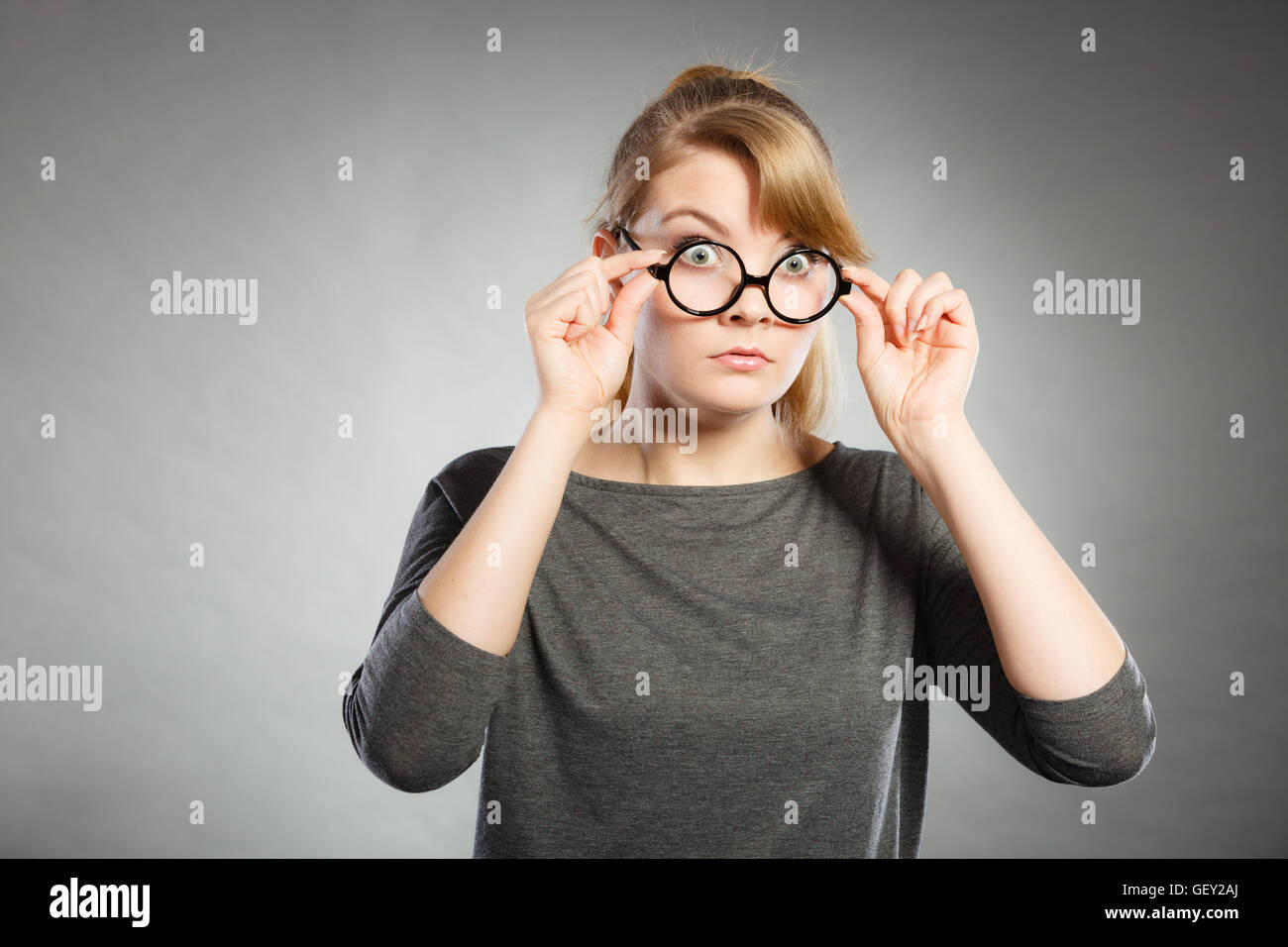 Woman big eyes wide open hi-res stock photography and images - Alamy