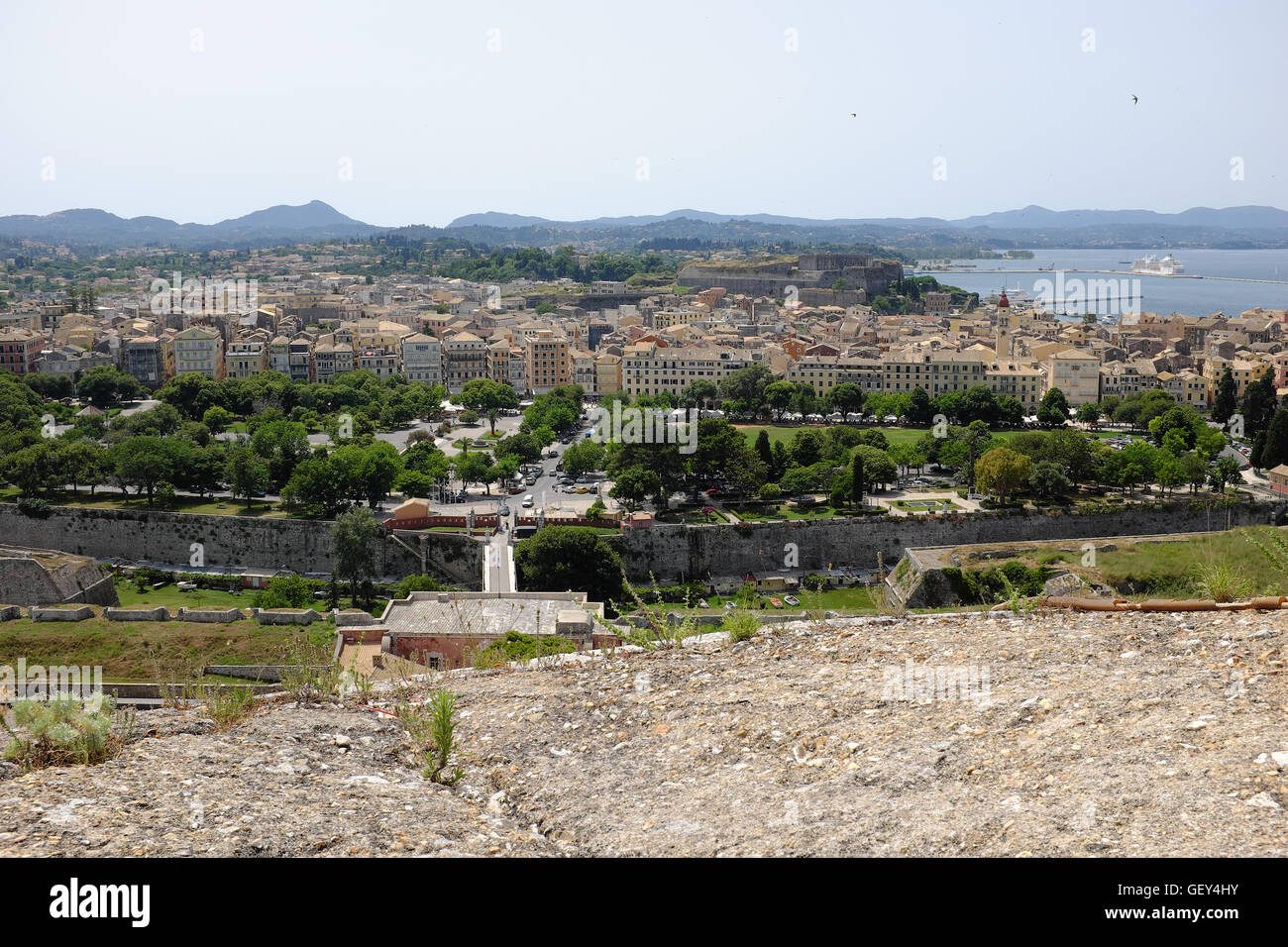 View from the old fortress to the historic centre, Corfu, Kerkyra ...