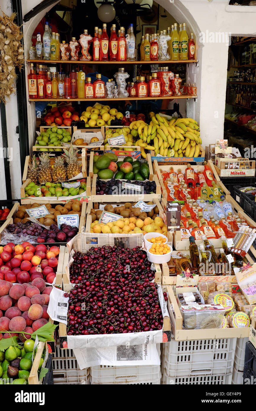 Fresh fruits and vegetables at street town market of Corfu Island ...