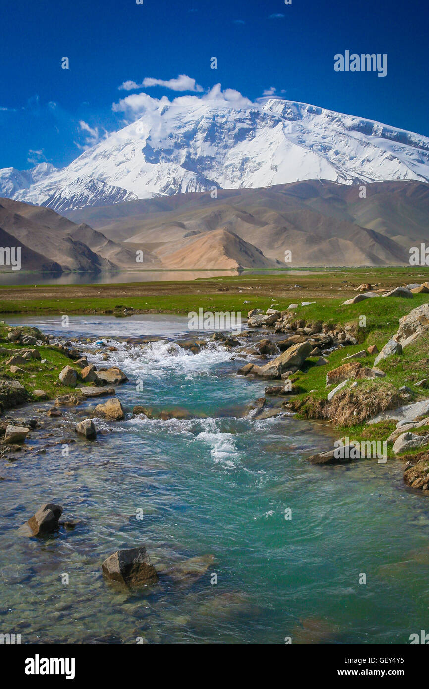 Clean stream coming out of the Kara Kul lake in Karakorum China Stock ...