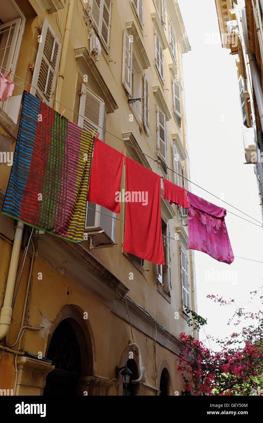 Greece. Corfu (Kerkyra) island. A typical courtyard in the center of ...
