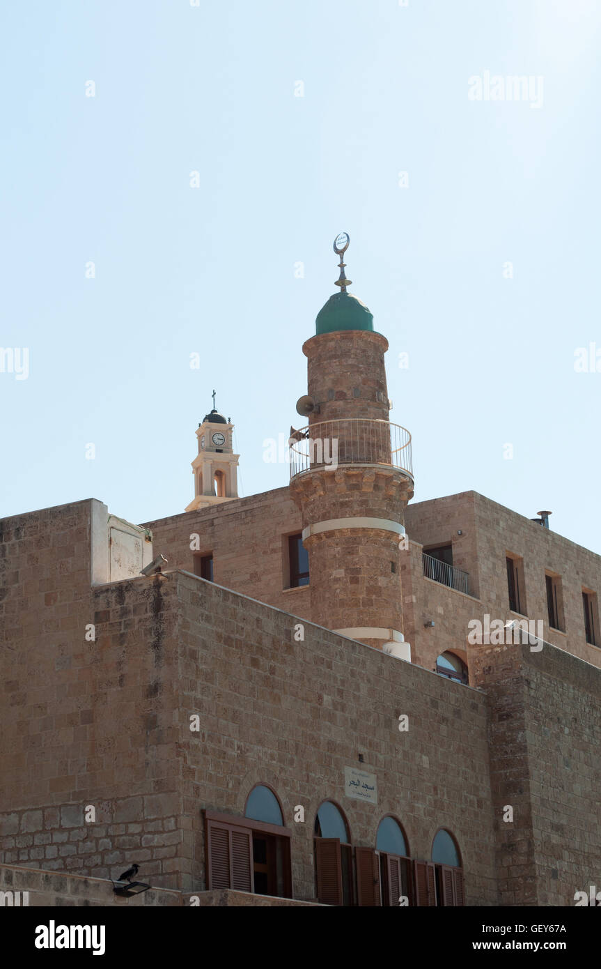 Jaffa, Israel, Middle East: the minaret of Al Bahr Mosque in the Old ...