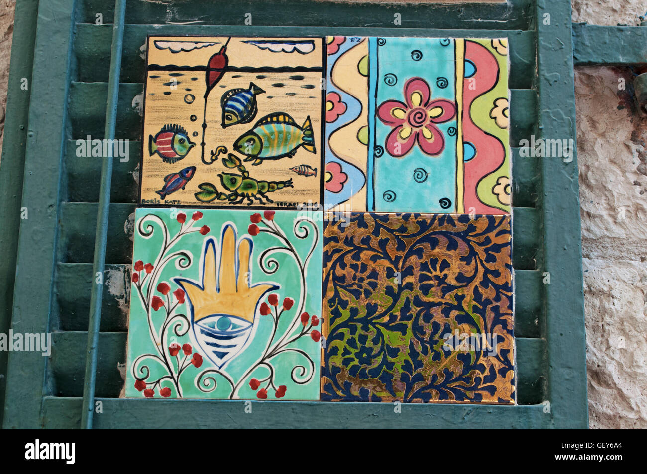 Israel, Middle East: window blinds and shutters decorated with ceramic ...