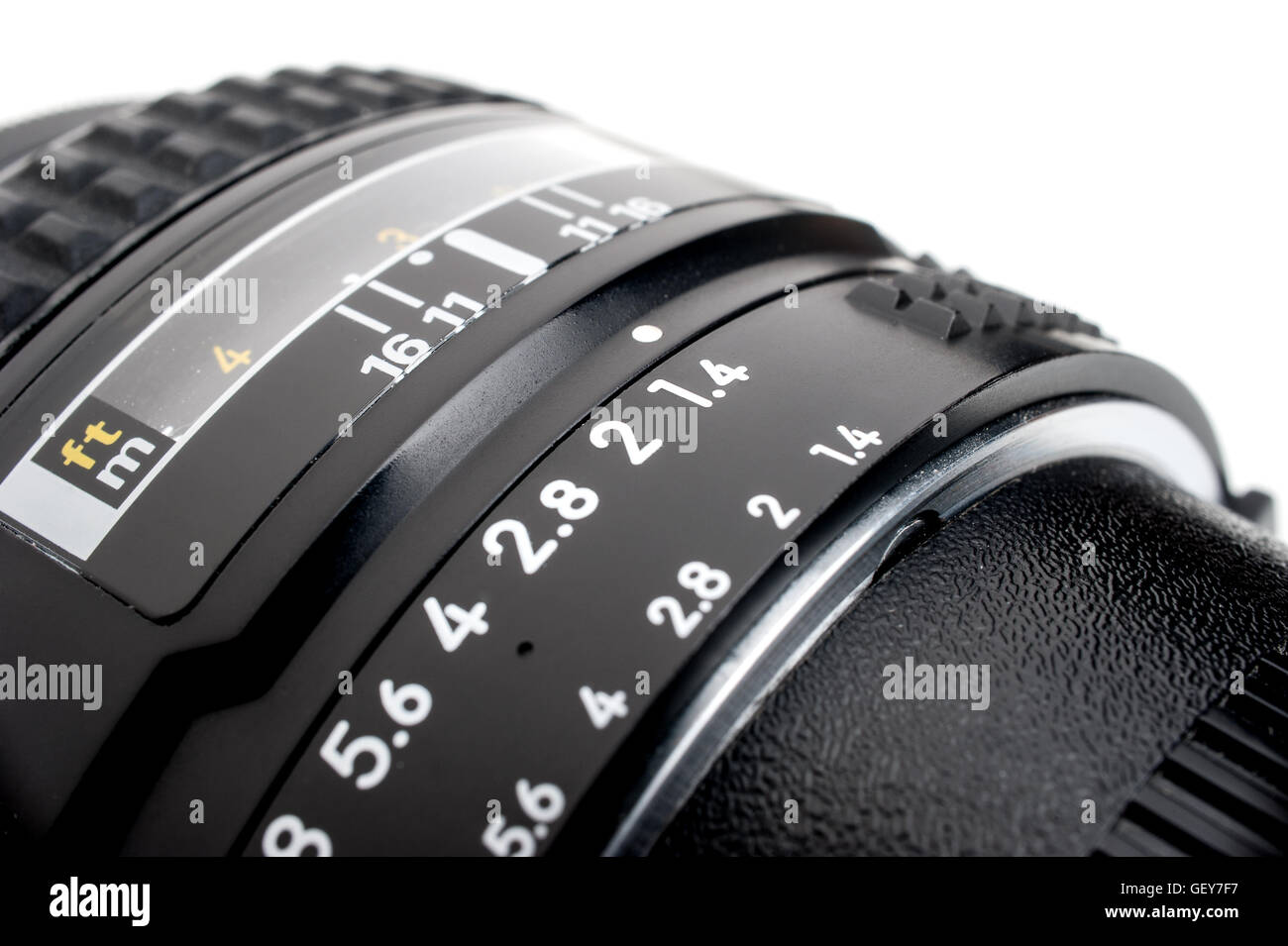 closeup details of camera lens, Aperture ring with f-stop number Stock ...