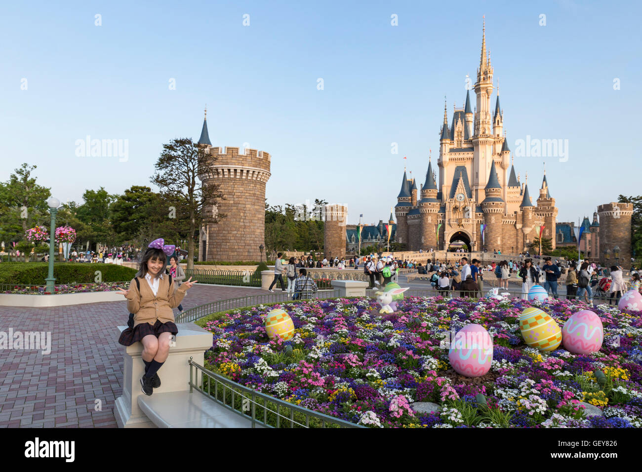 Cinderella's castle with Easter decoration at the Tokyo Disney Resort ...