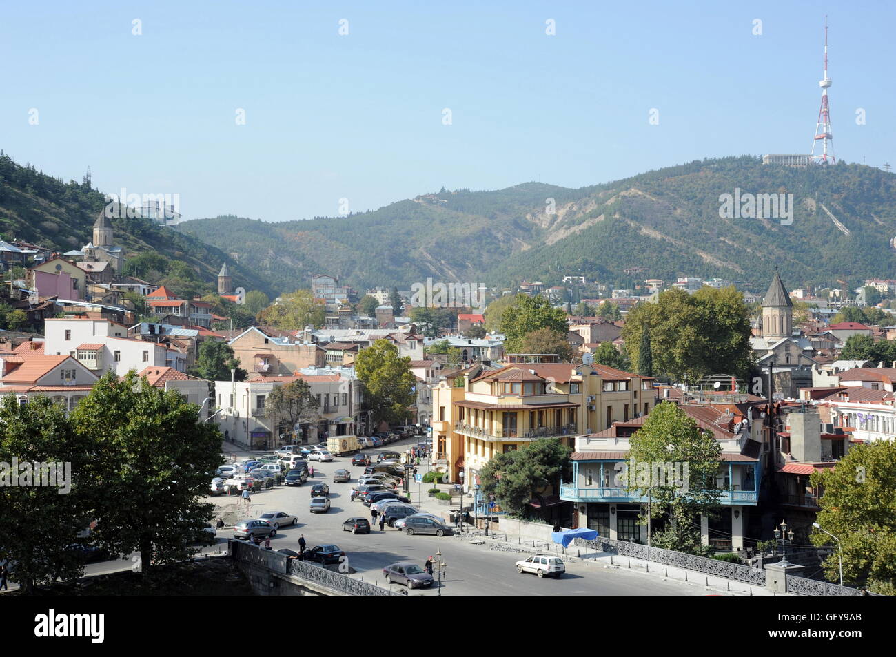 geography / travel, Georgia, Tbilisi, Metekhi Bridge over Mtkvari River ...