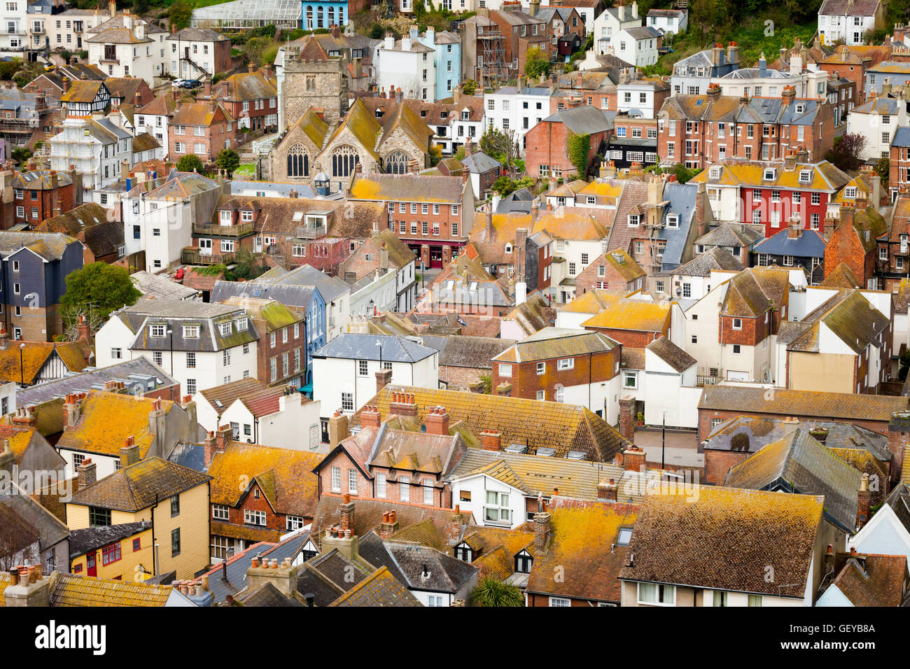 Beautiful landscape of Hastings in England. Spring cloudy cityscape ...