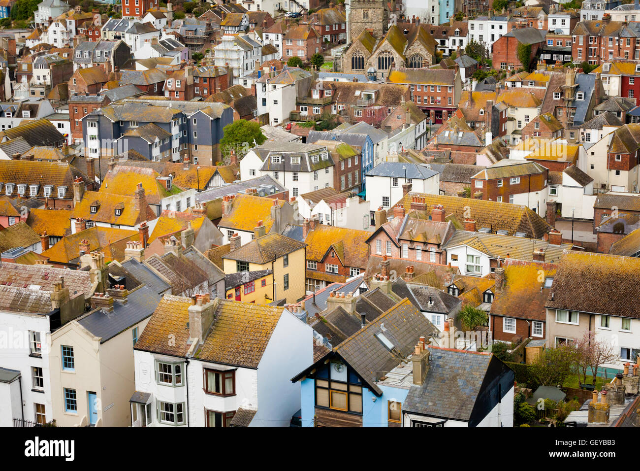 Beautiful landscape of Hastings in England. Spring cloudy cityscape ...