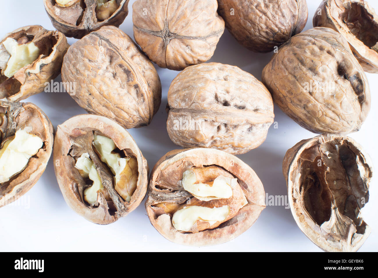 Assortment of nuts displayed on white background Stock Photo - Alamy