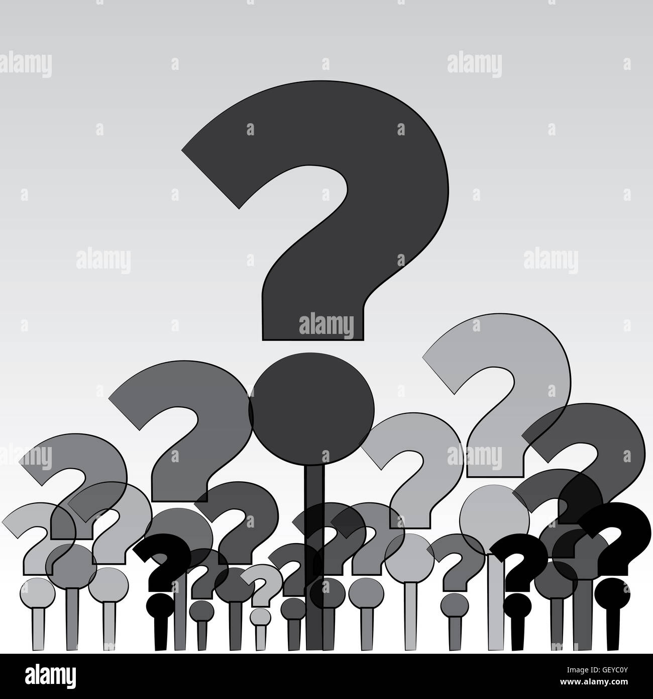 Group of questions(illustration)aroused to a human mind Stock Photo - Alamy