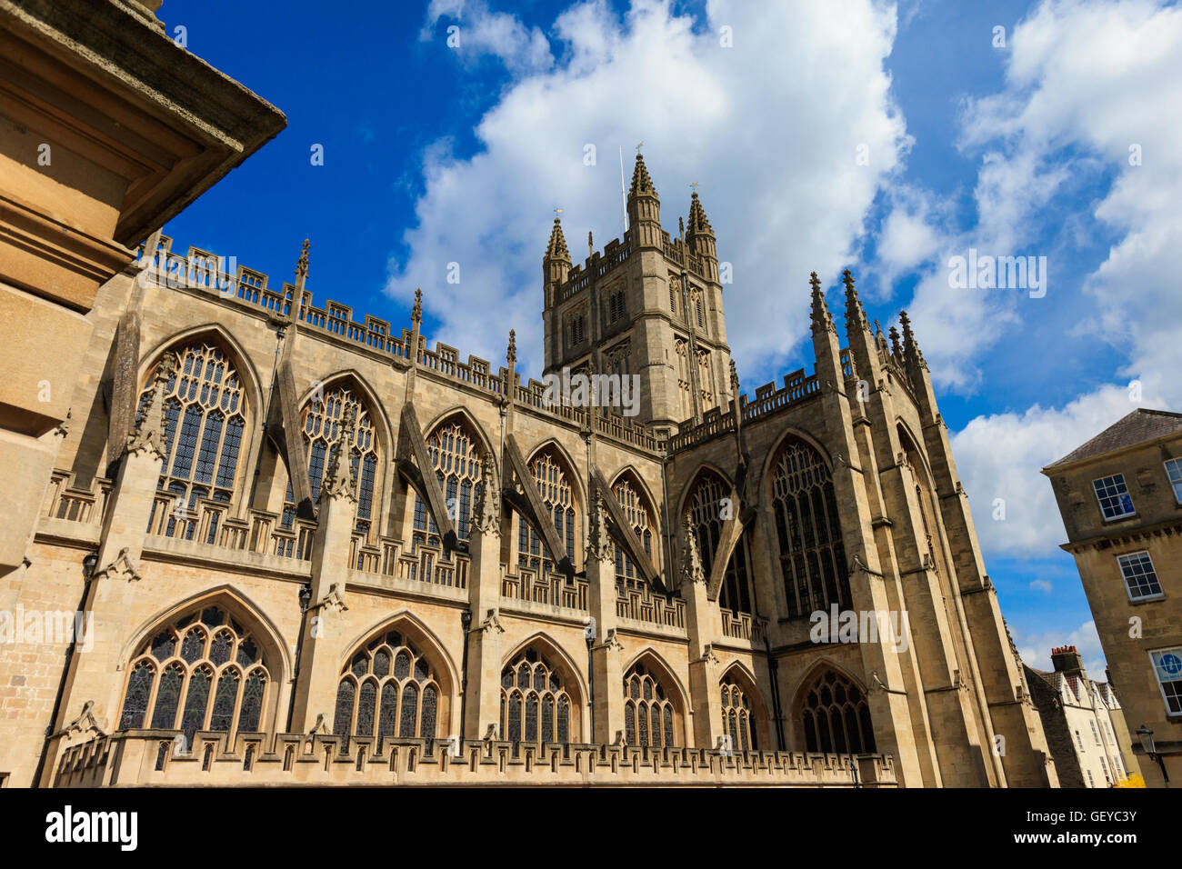 Architecture detail of historic Bath city in England. Famous abbey ...