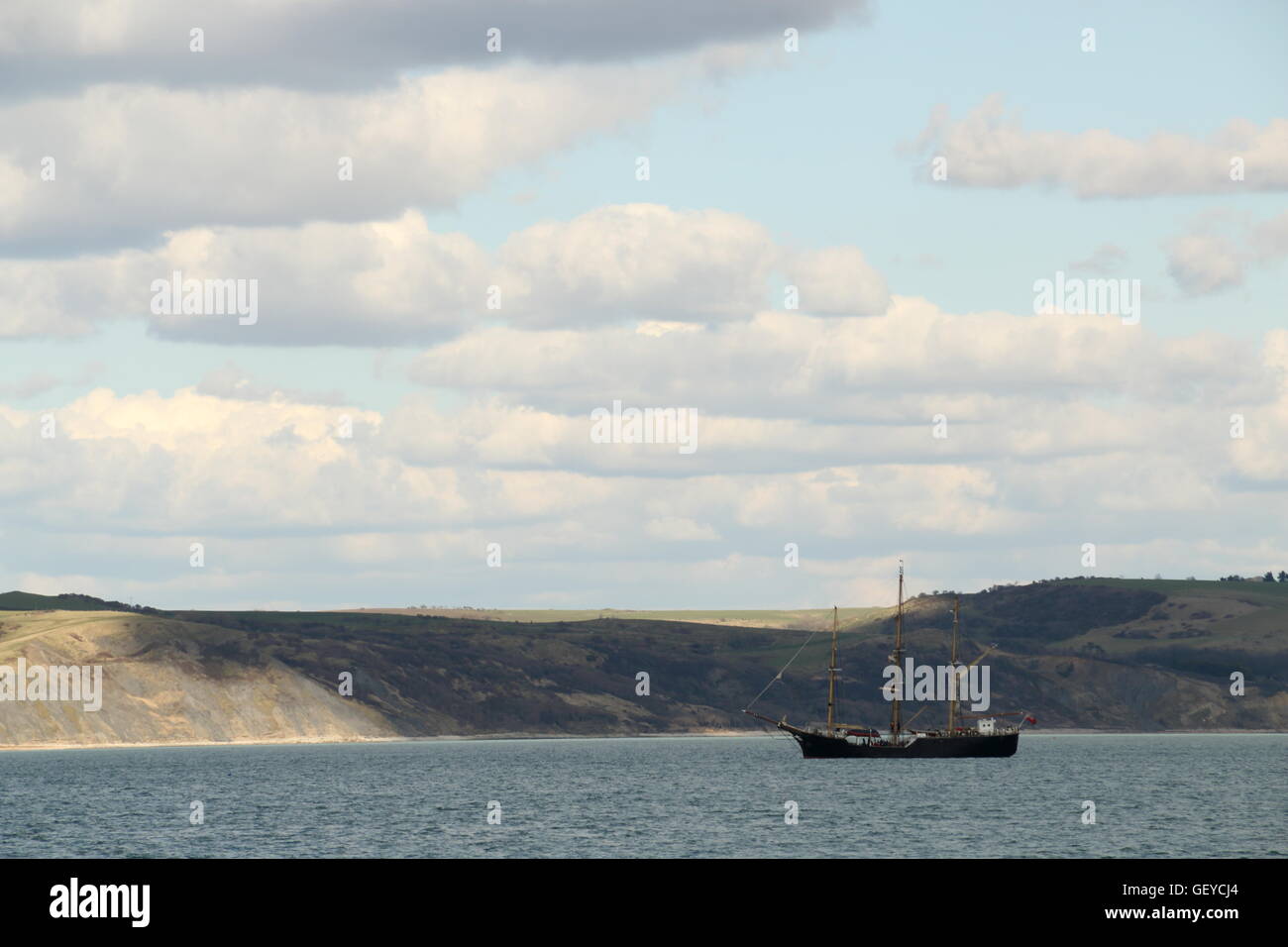 3 masted sailing ship in Weymouth Bay,Dorset UK Stock Photo - Alamy