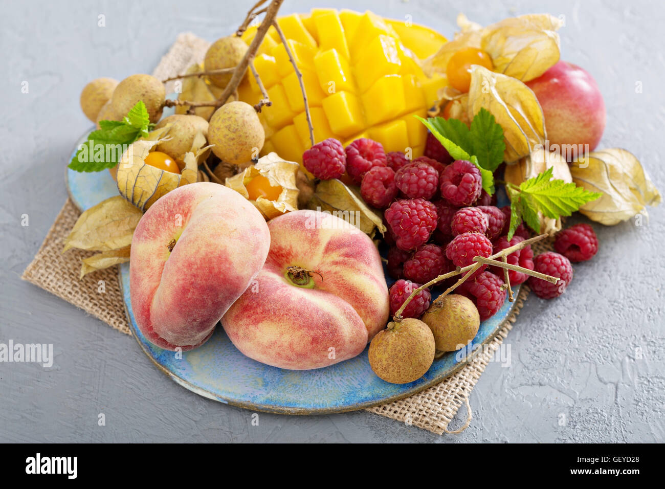 Fresh and ripe tropical fruit board Stock Photo - Alamy