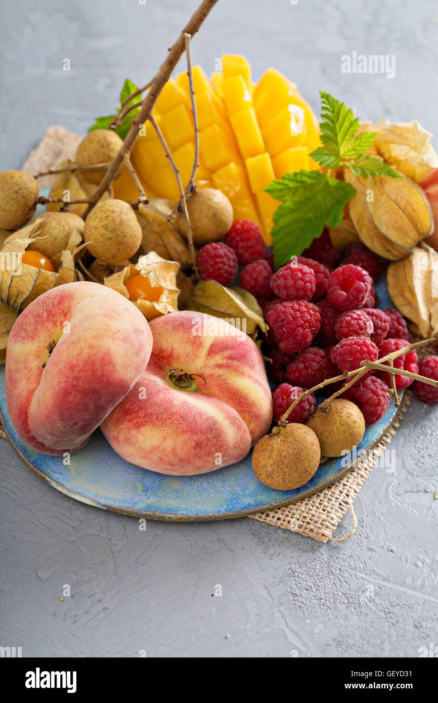 Fresh and ripe tropical fruit board Stock Photo - Alamy