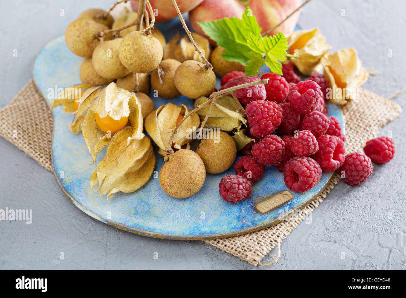 Fresh and ripe tropical fruit board Stock Photo - Alamy
