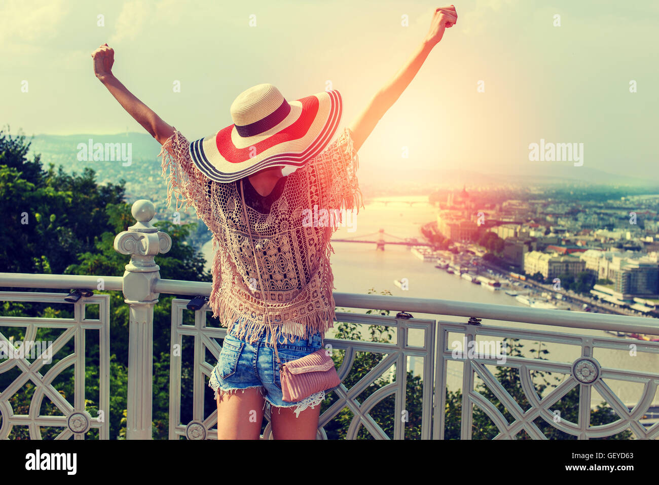 Happy woman sightsee at Budapest outdoor from Citadella Stock Photo - Alamy