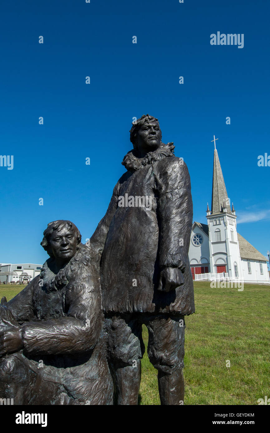 Alaska, Seward Peninsula, Nome, Anvil City Square. Statue of "The Two ...