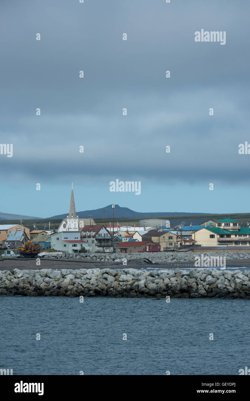 Alaska, Nome. Bering Sea view of downtown Nome with Old St. Joseph's ...