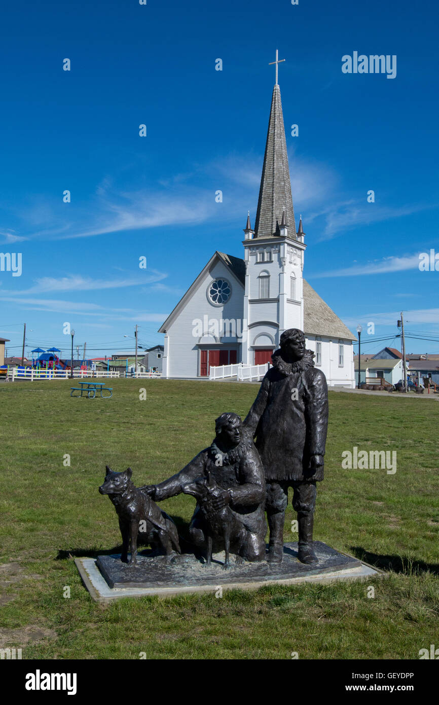 Alaska, Seward Peninsula, Nome, Anvil City Square. Monument of "The Two ...