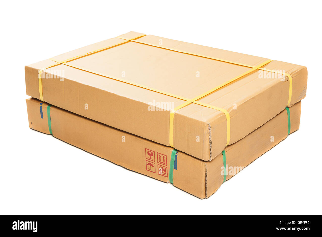 closeup detail of freight parcel with plastic strap Stock Photo - Alamy